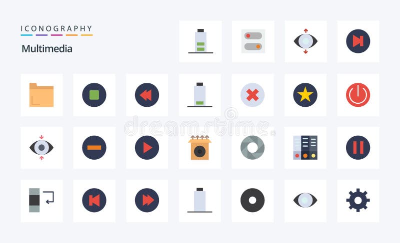 25 Multimedia Flat Color Icon Pack Stock Vector - Illustration of ...
