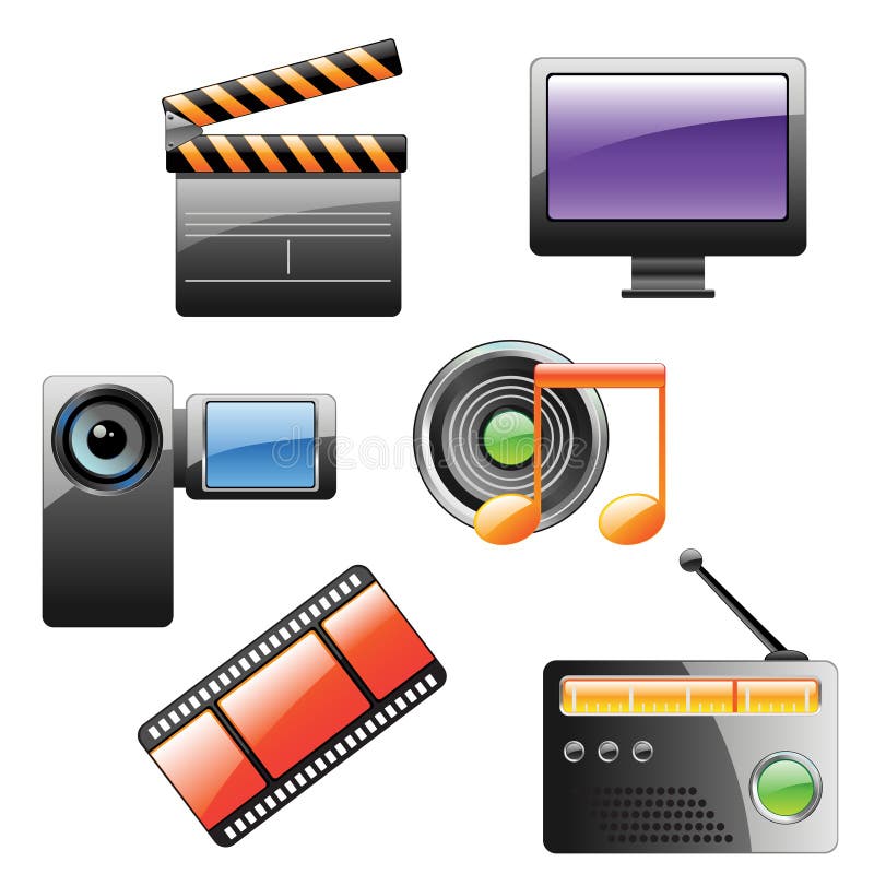Multimedia icon set stock illustration. Illustration of monitor - 15696622