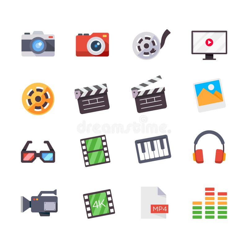 Vector Icon Set of Multimedia. Stock Vector - Illustration of video ...