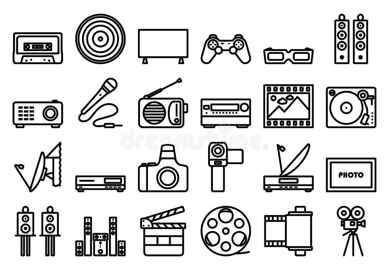 Multimedia icon set stock vector. Illustration of audio - 208730918