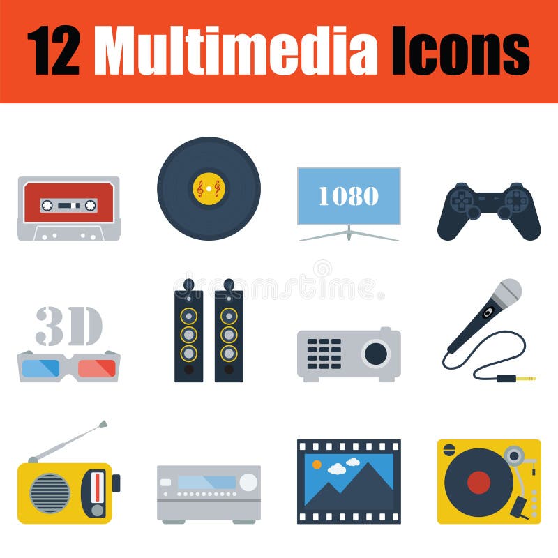 Multimedia icon set stock vector. Illustration of joystick - 76172586