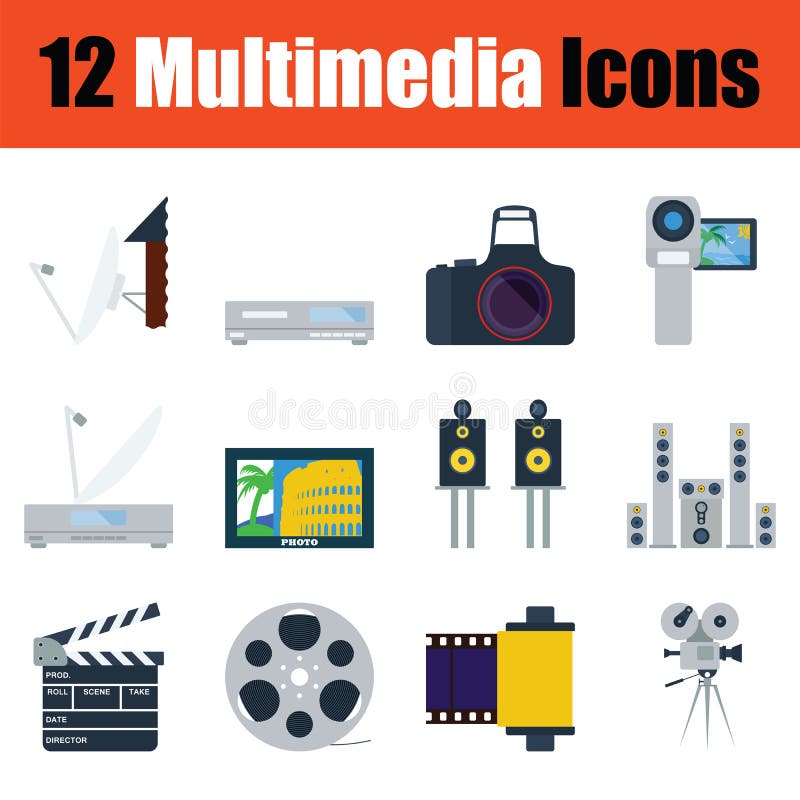 Multimedia icon set stock vector. Illustration of long - 76172621