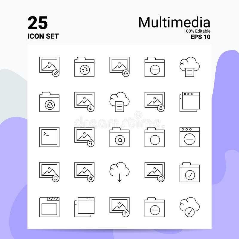 25 Multimedia Icon Set. 100 Editable EPS 10 Files Stock Vector ...