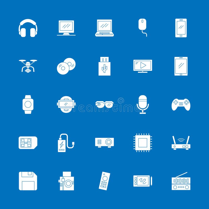 Multimedia Icon Set with Flat Solid Style. Technology Device Sign ...