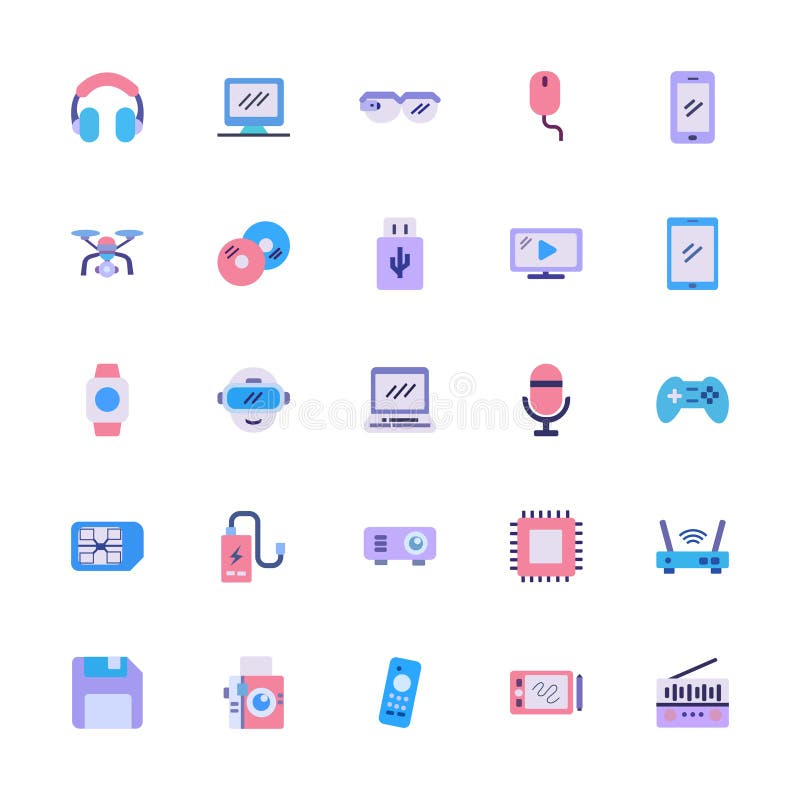 Multimedia Icon Set with Flat Style. Technology Device Sign Symbol ...