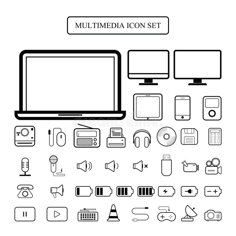 Multimedia icon set stock vector. Illustration of collection - 57425038