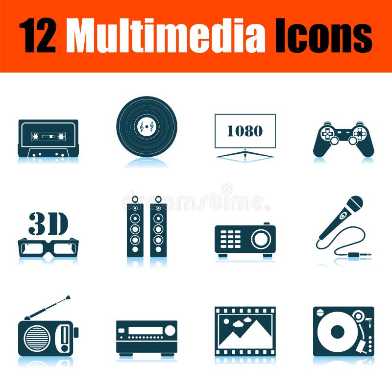 Multimedia Icon Set stock vector. Illustration of multimedia - 148282431