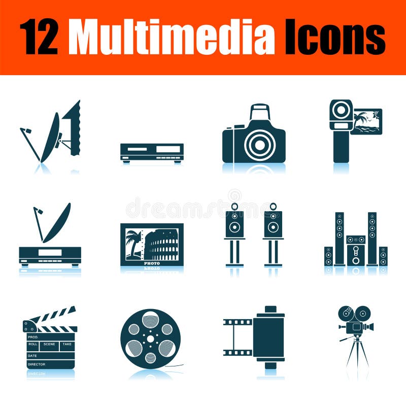 Multimedia Icon Set stock vector. Illustration of multimedia - 148282431