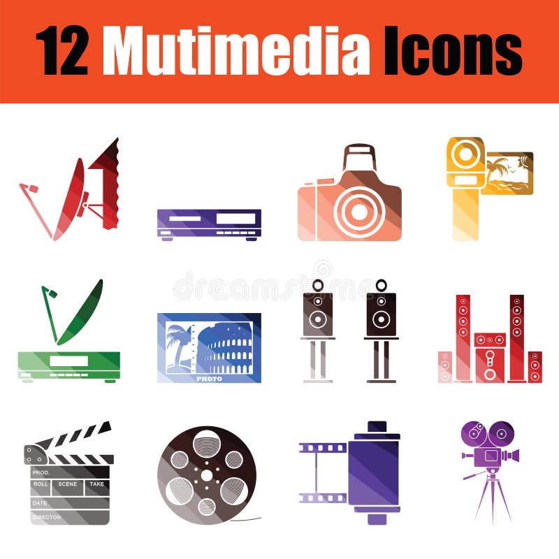 Multimedia icon set stock vector. Illustration of orange - 123560164