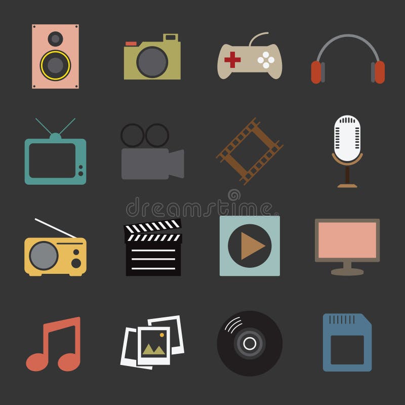 Simple multimedia icons stock vector. Illustration of television - 11064061