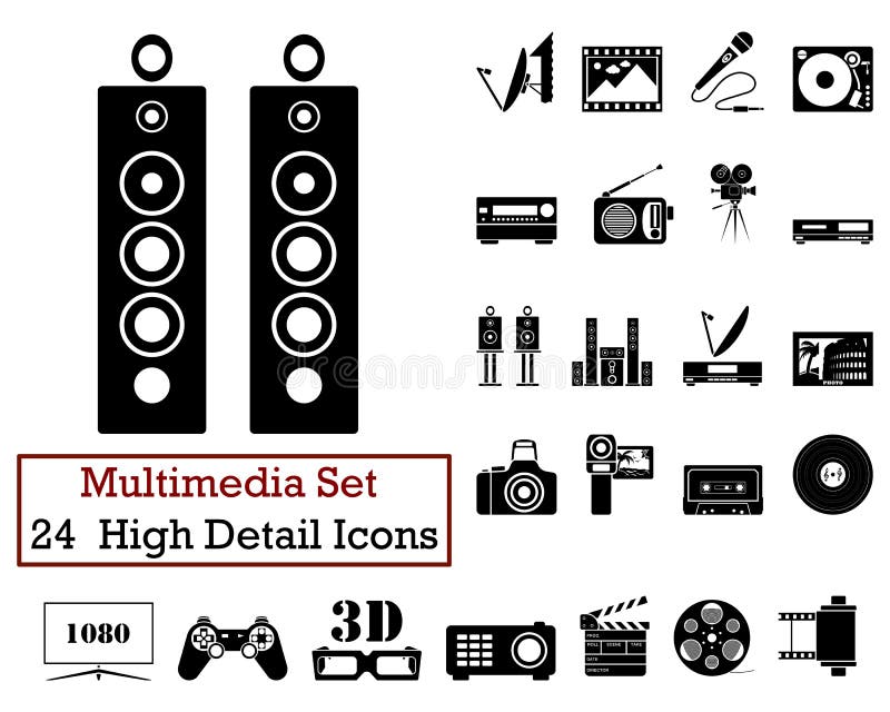 24 Multimedia Icons stock vector. Illustration of movie - 58260946