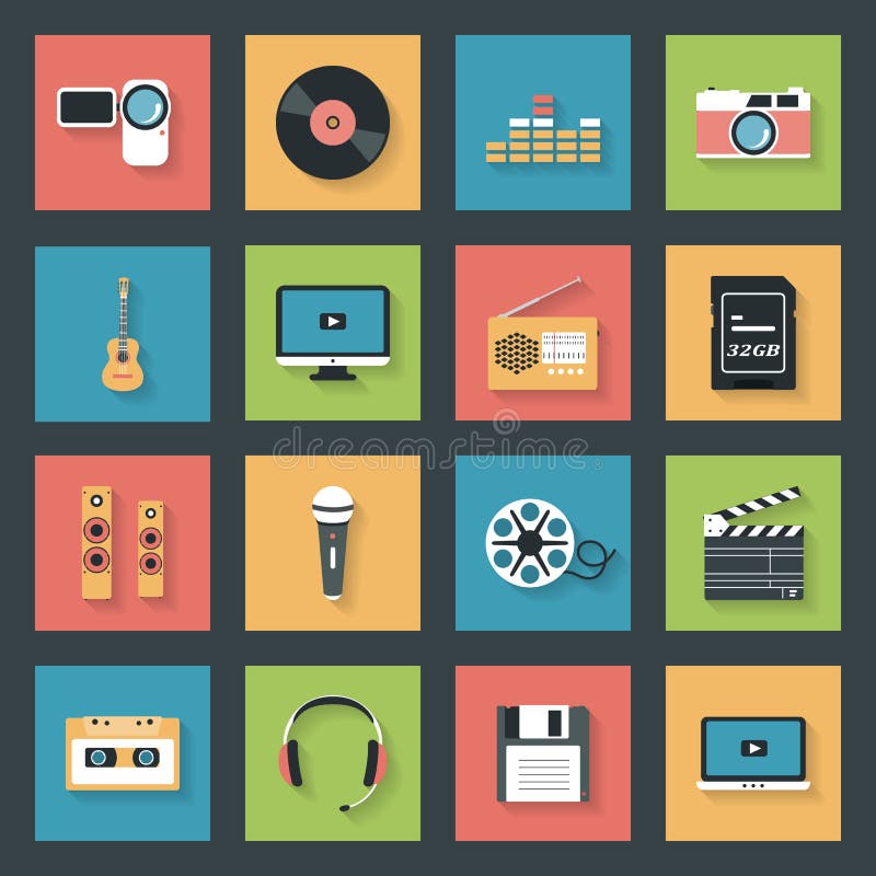 Multimedia icons set stock vector. Illustration of card - 41514697