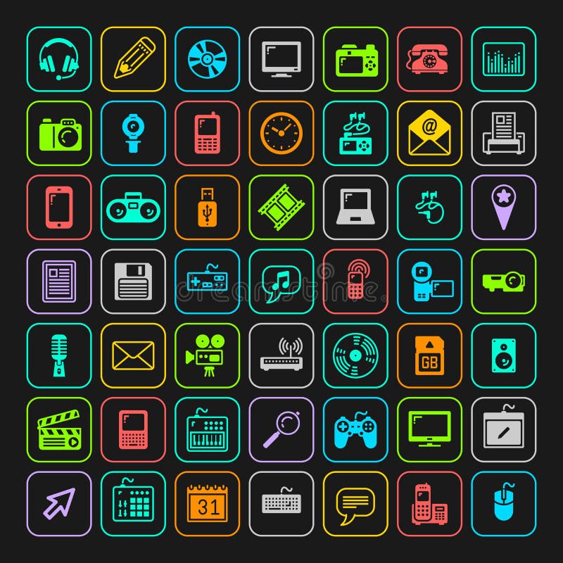 Multimedia Icons Set. Vector. Stock Illustration - Illustration of menu ...