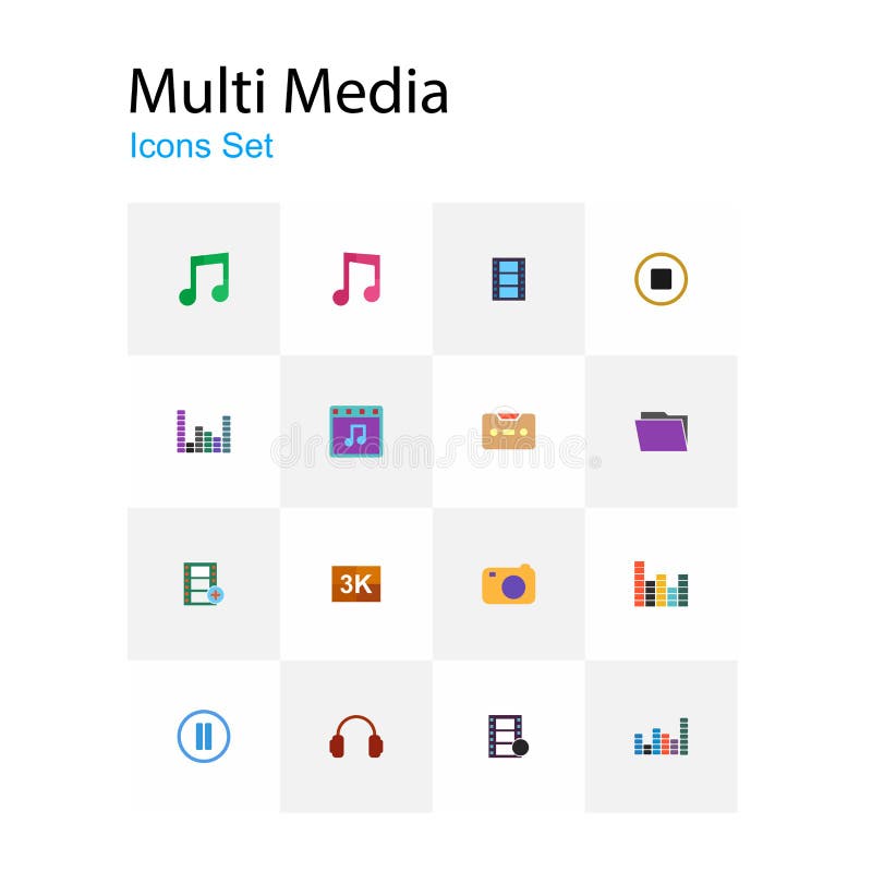 Multimedia Icons Set Vector Stock Vector - Illustration of social ...