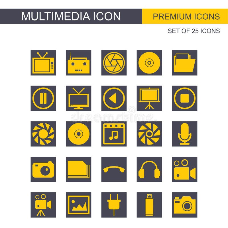 Multimedia Icons Set Vector Stock Vector - Illustration of vector ...