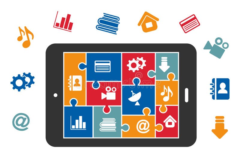 Multimedia Icons on Tablet Screen Stock Vector - Illustration of ...