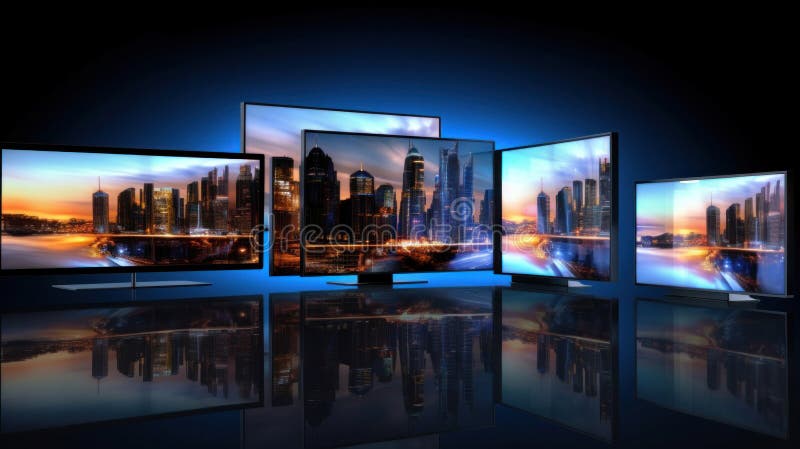 Multimedia Images on Different Television Screens Stock Illustration ...