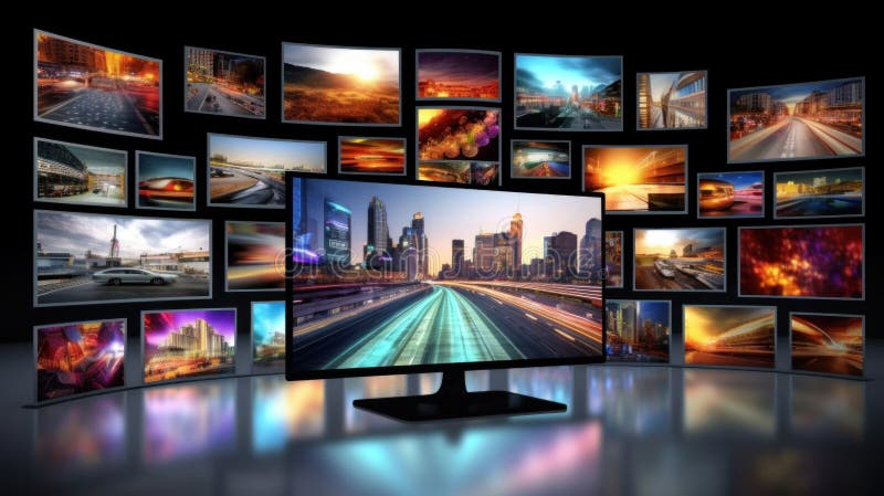 Multimedia Images on Different Television Screens Stock Illustration ...