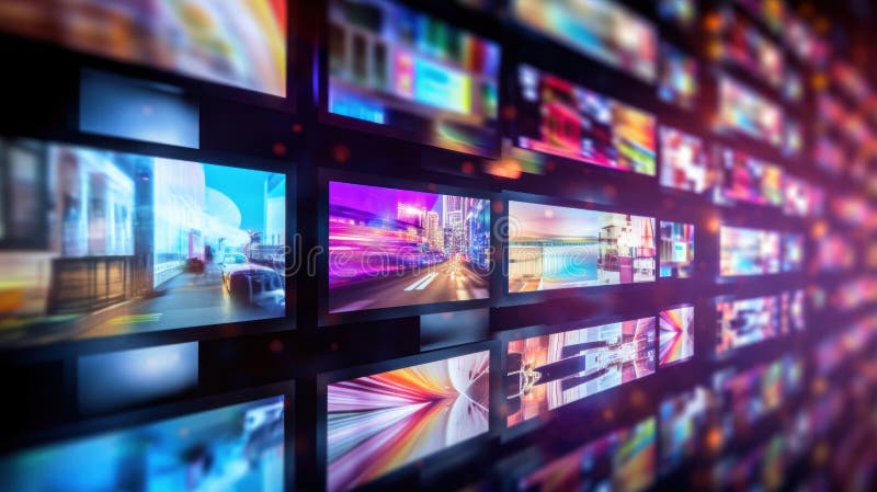 Multimedia Images on Different Television Screens Stock Illustration ...