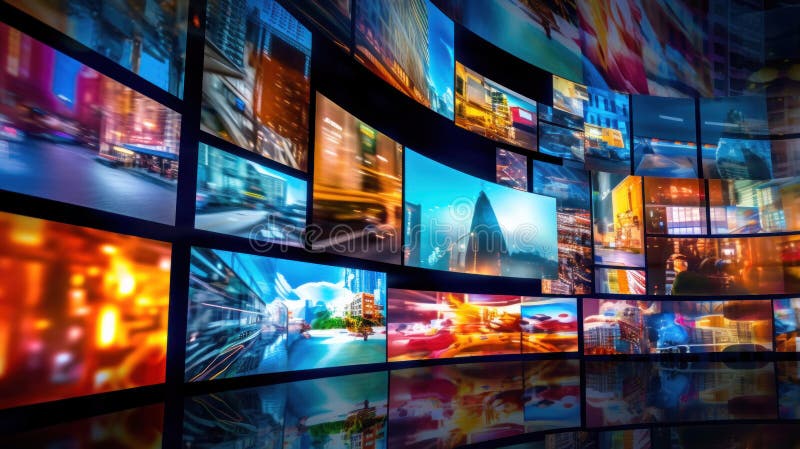 Multimedia Images on Different Television Screens Stock Illustration ...