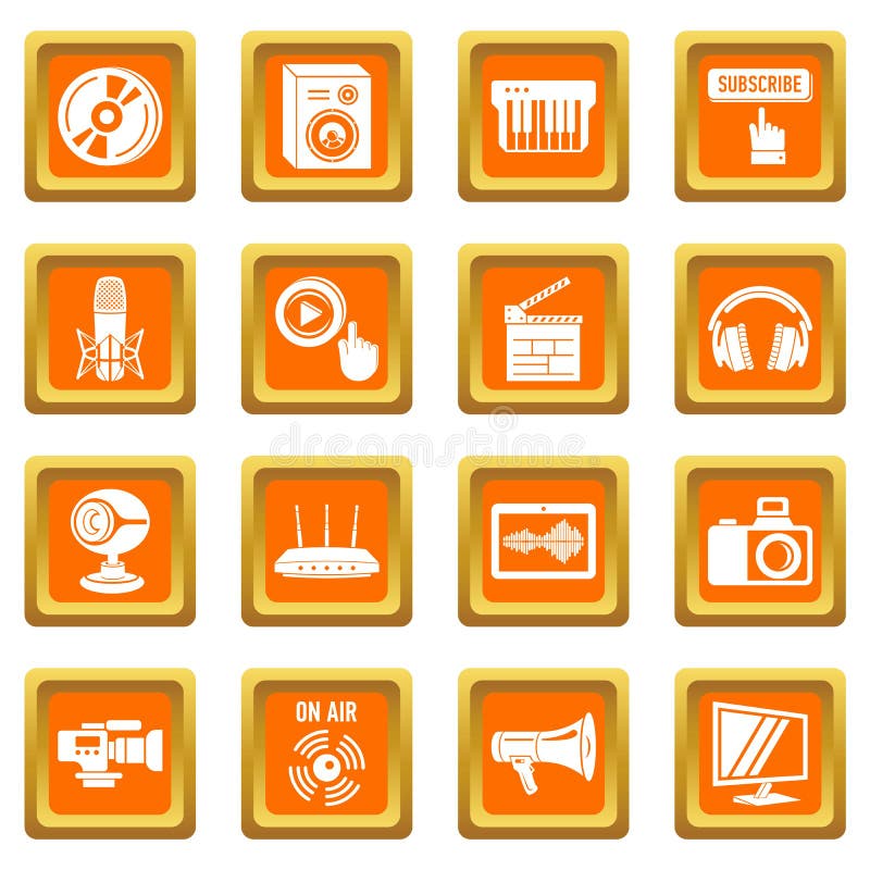 Multimedia Internet Icons Set Orange Square Vector Stock Vector ...