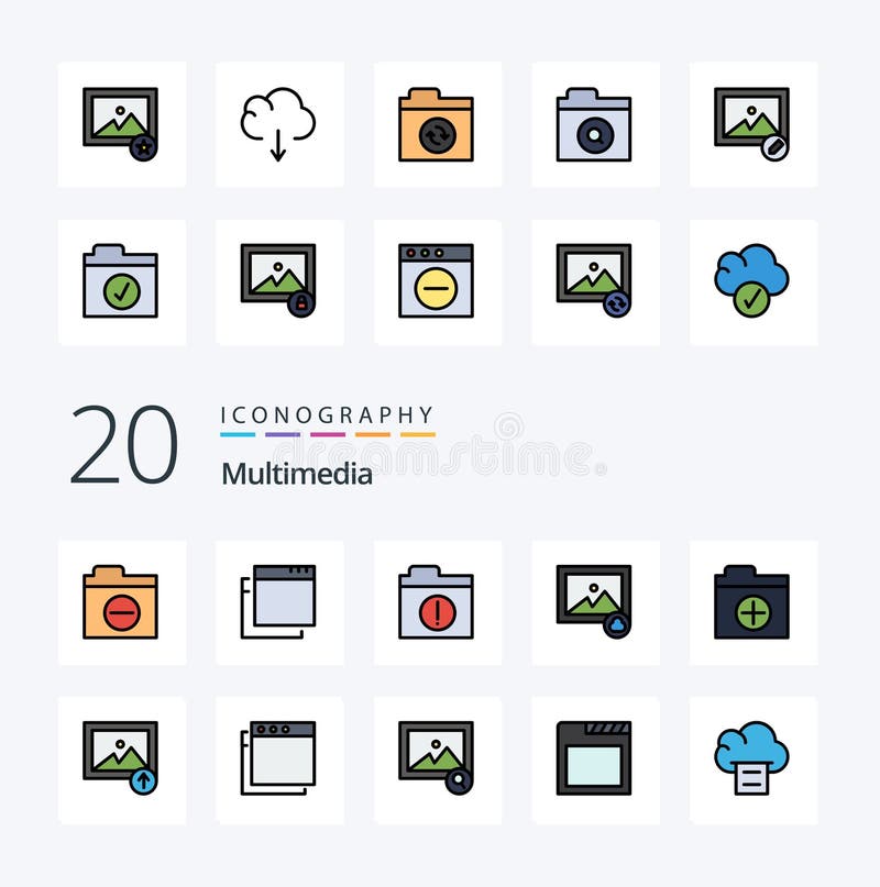 20 Multimedia Line Filled Color Icon Pack Like Upload Image Folder New ...