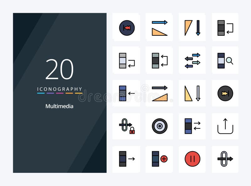 20 Multimedia Line Filled Icon for Presentation Stock Vector ...