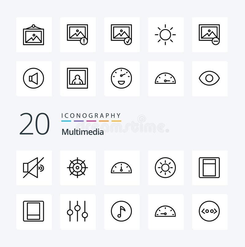 20 Multimedia Line Icon Pack Like Selected Image Performance Photo ...