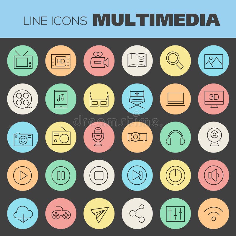 Multimedia Linear Icons Collection Stock Illustrations – 823 Multimedia ...