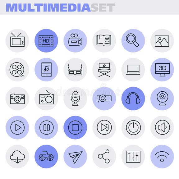 Multimedia Linear Icons Collection, Trendy Linear Icons Stock Vector ...