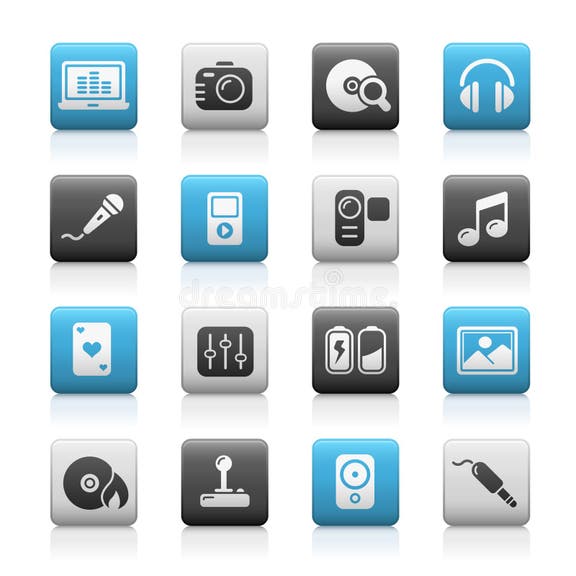 Multimedia // Matte Icons Series Stock Vector - Illustration of buttons ...