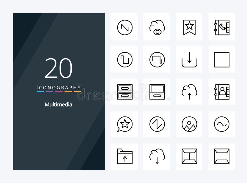 20 Multimedia Outline Icon for Presentation. Vector Line Icons ...