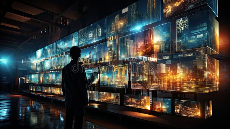 Multimedia Screens. Technology and Cyberspace Concept with Images on ...