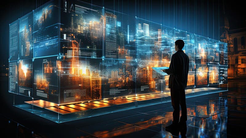 Multimedia Screens. Technology and Cyberspace Concept with Images on ...