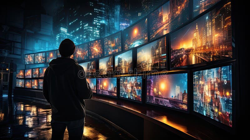 Multimedia Screens. Technology and Cyberspace Concept with Images on ...