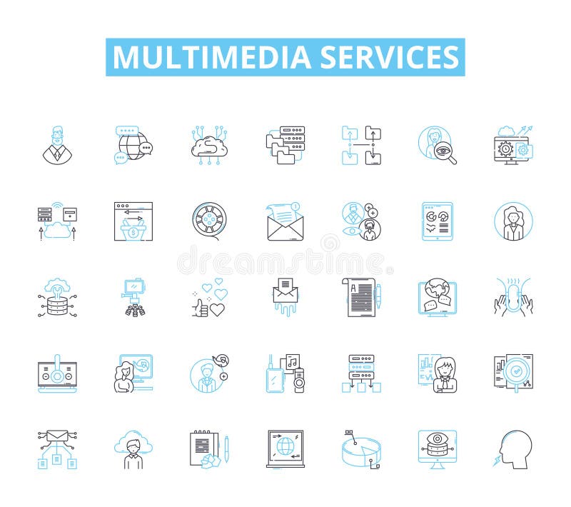 Multimedia Services Linear Icons Set. Animation, Audio, Branding ...