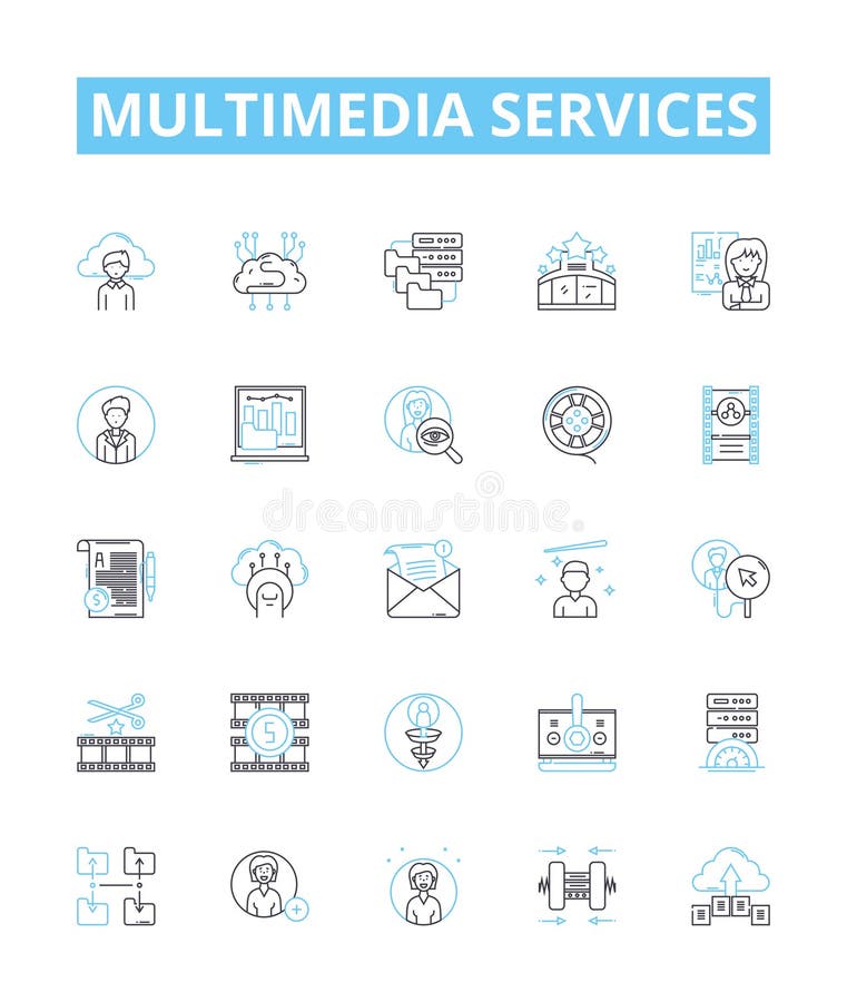 Multimedia Services Vector Line Icons Set. Multimedia, Services, Audio ...