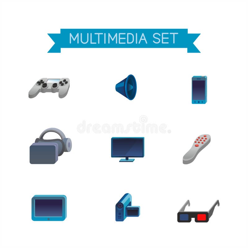 Multimedia set icons stock vector. Illustration of computer - 73671367