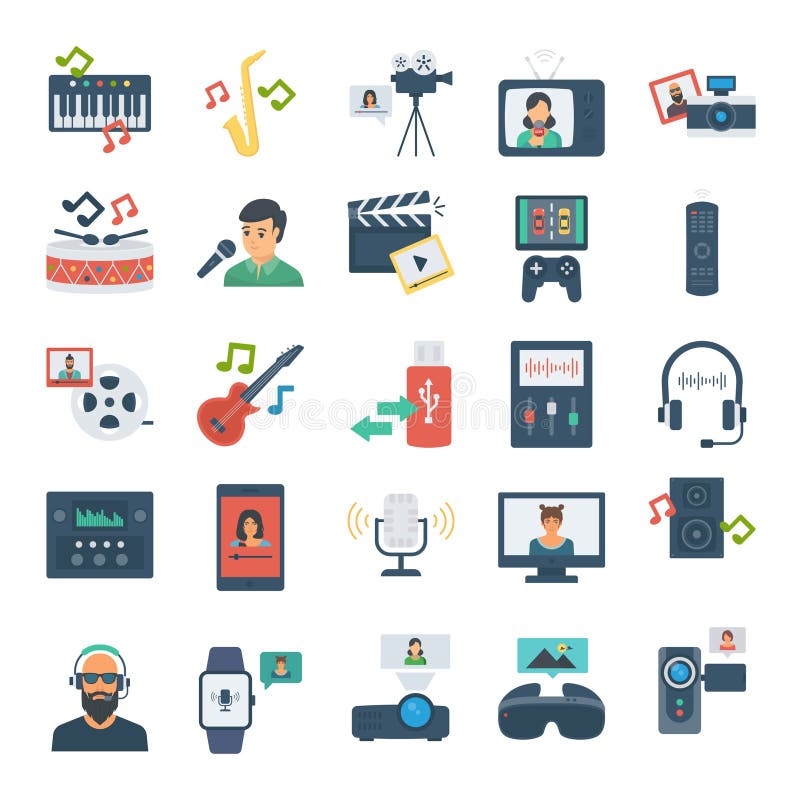 Multimedia, Social Media Icon Set Stock Vector - Illustration of ...