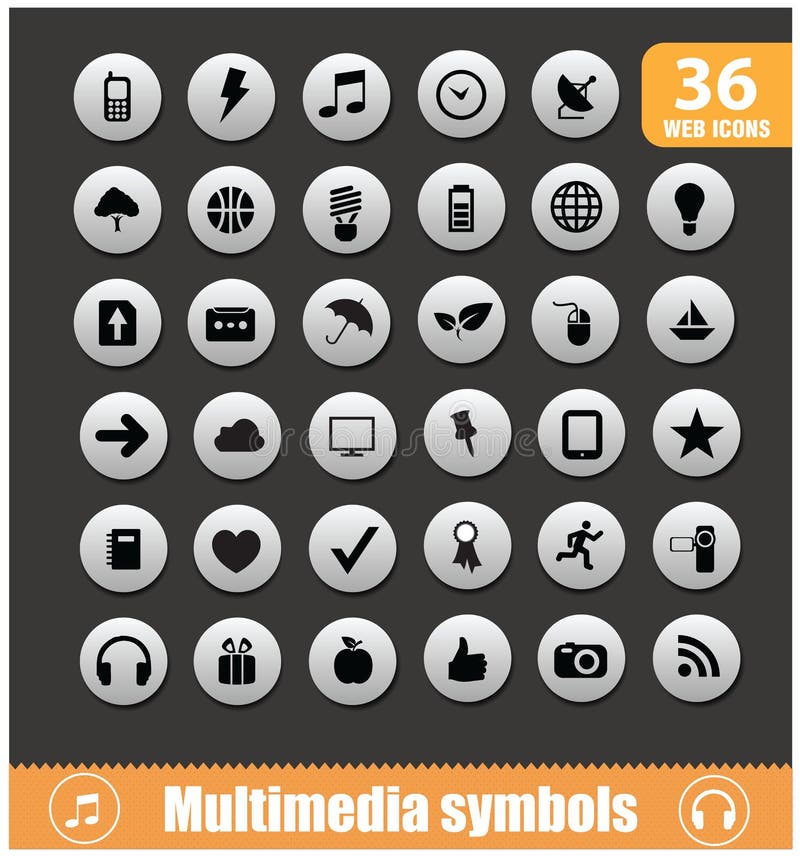 Multimedia Symbols Big Set Silver Color Stock Vector - Illustration of ...