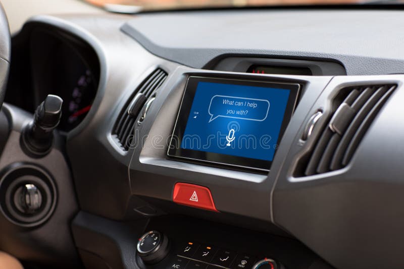 Multimedia System with App Personal Assistant on Screen in Car Stock ...