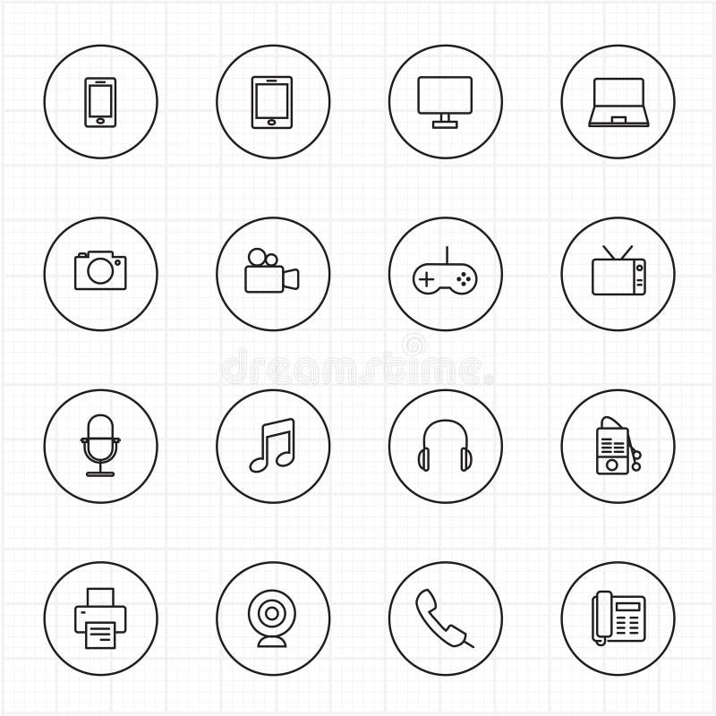 Multimedia and Technology with Circle Line Icons White Background Stock ...