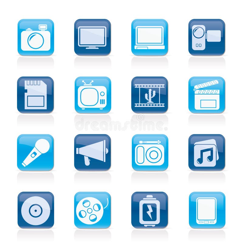 Multimedia and Technology Icons Stock Vector - Illustration of notebook ...