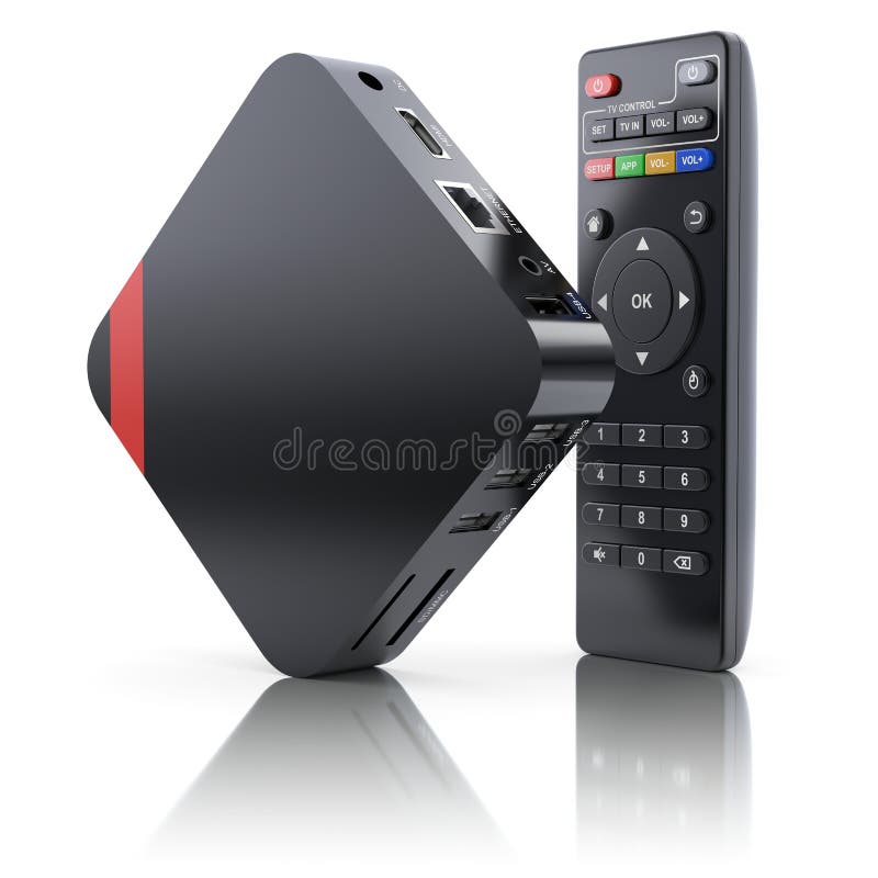 Multimedia and TV Box Receiver and Player with Remote Controller Stock ...