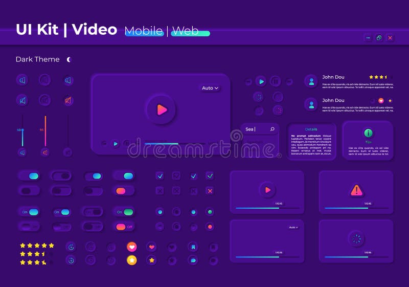 Multimedia UI elements kit stock vector. Illustration of form - 183441007