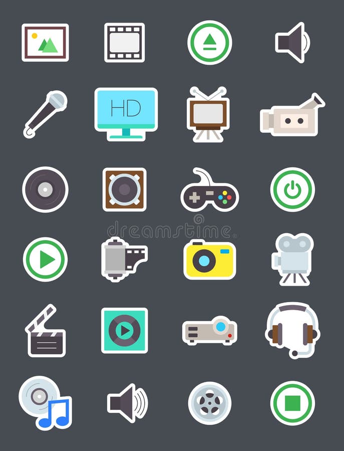 Multimedia Vector Icons Set Stock Vector - Illustration of game ...