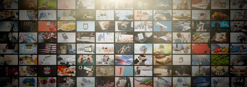 Multimedia Video Concept on Media Wall, TV Stream Stock Photo - Image ...