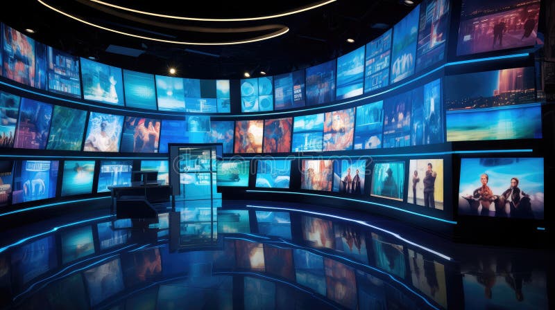 A Multimedia Video Wall in a Television Broadcast Setting, Showcasing ...