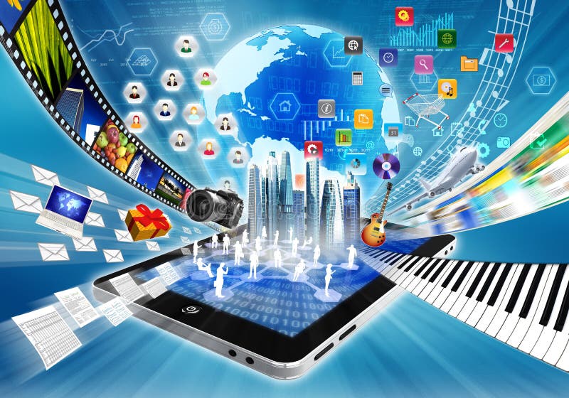 Multimedias E Internet Que Comparten Concepto Stock de ilustración ...