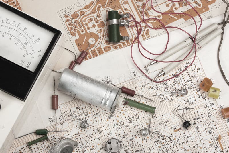 Multimeter and Electronic Component Stock Image - Image of drafting ...
